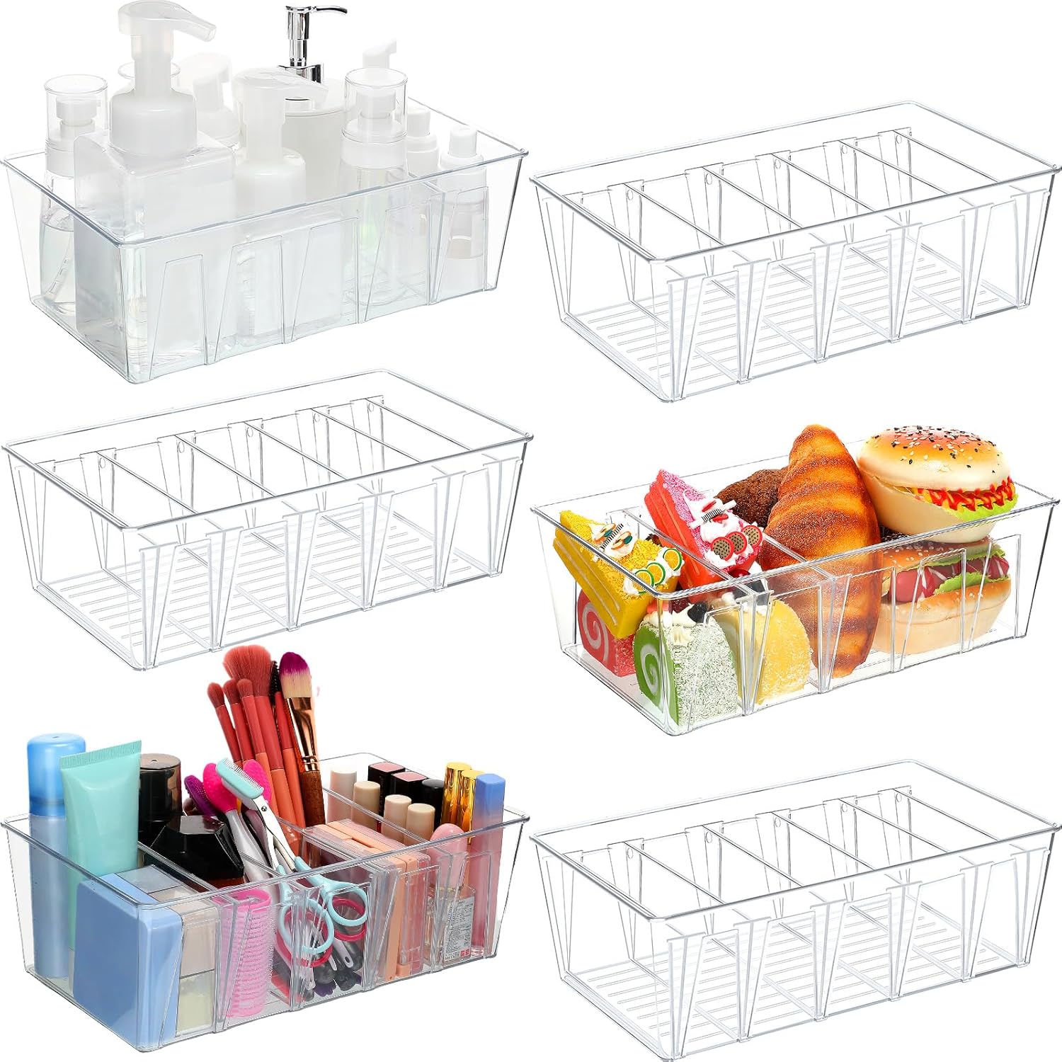 Amazon.com: 6 Pcs Plastic Divided Organizer Bins Clear Acrylic Pantry ...