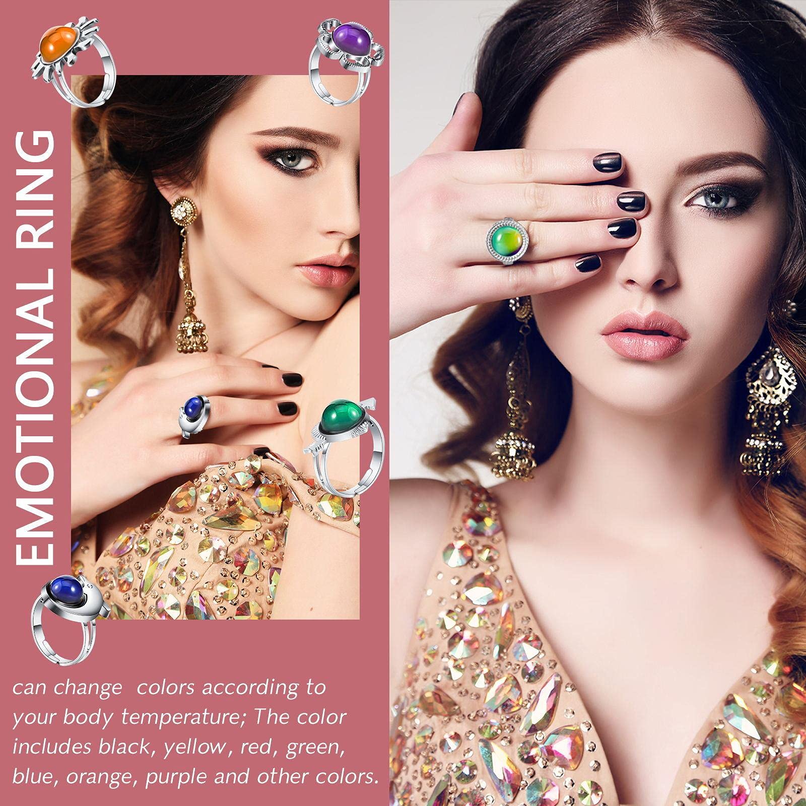 Buy 24 Pieces Adjustable Mood Rings for Women Temperature Change Color ...