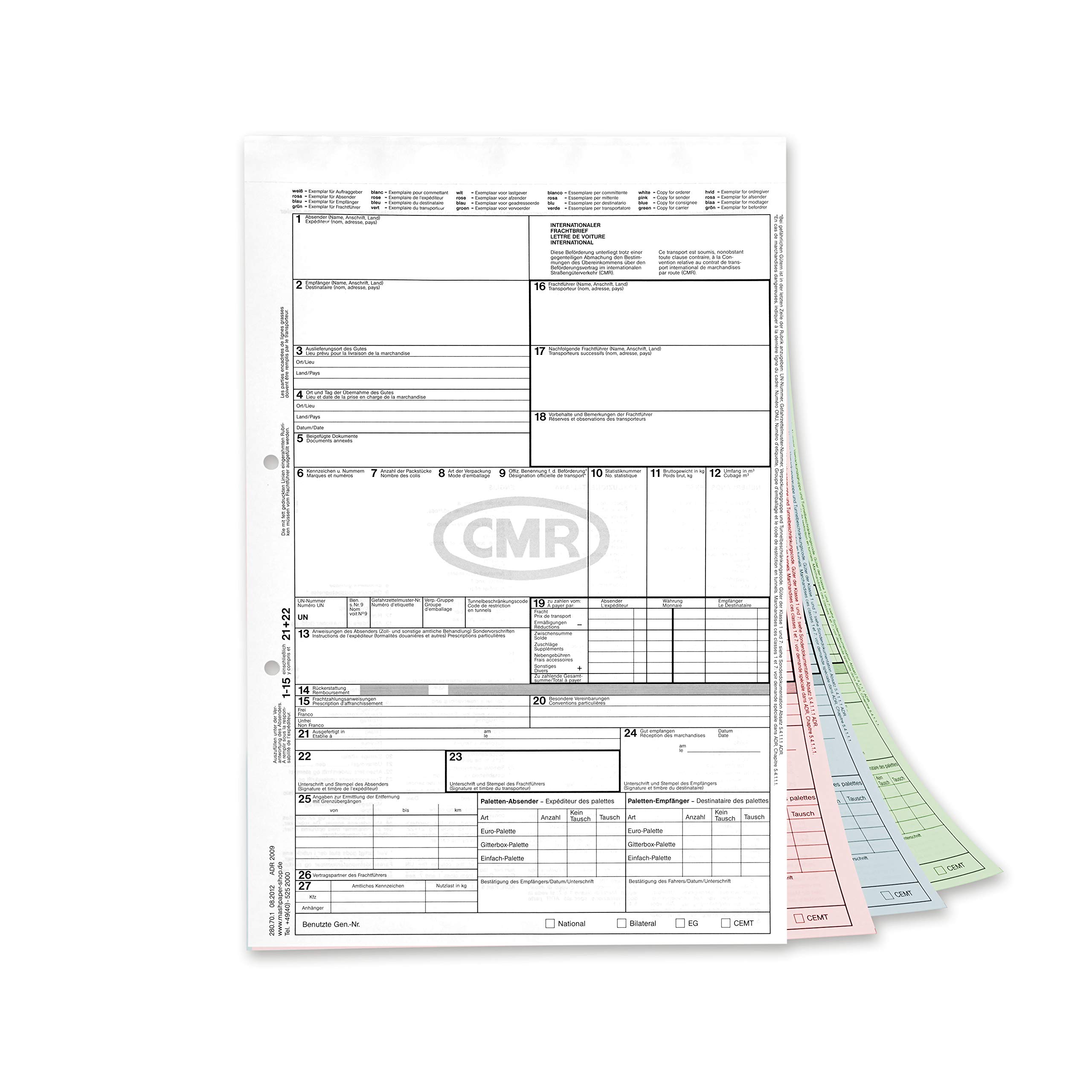 MASHPAPER CMR Frachtbrief selbstdurchschreibend DIN A4, 500 Stück für ...
