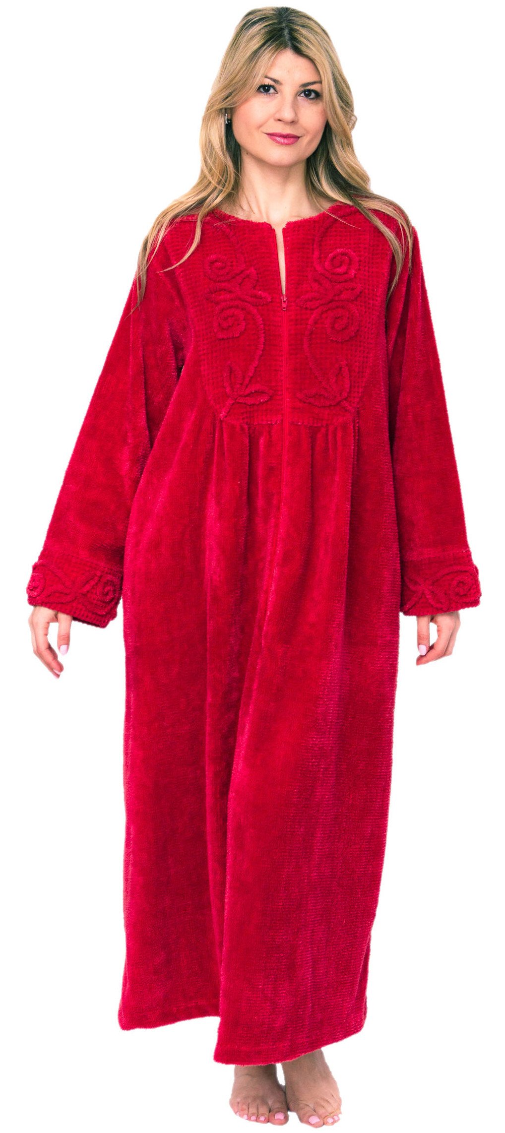 Bath & Robes Women's Chenille Full Length Cotton Robe (Small, Cherry ...