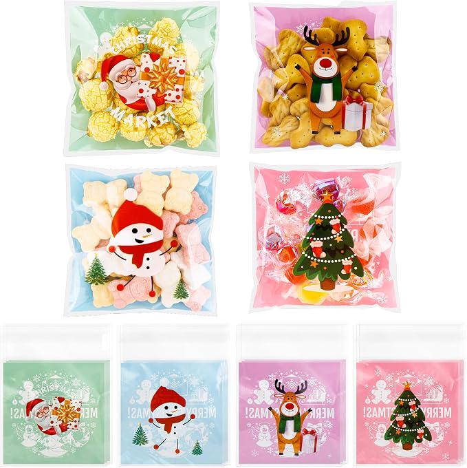 Amazon.com: 100 PCS Christmas Self Sealing Cellophane Bags for Cookie ...