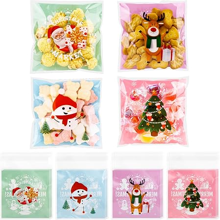 Amazon.com: 100 PCS Christmas Self Sealing Cellophane Bags for Cookie ...