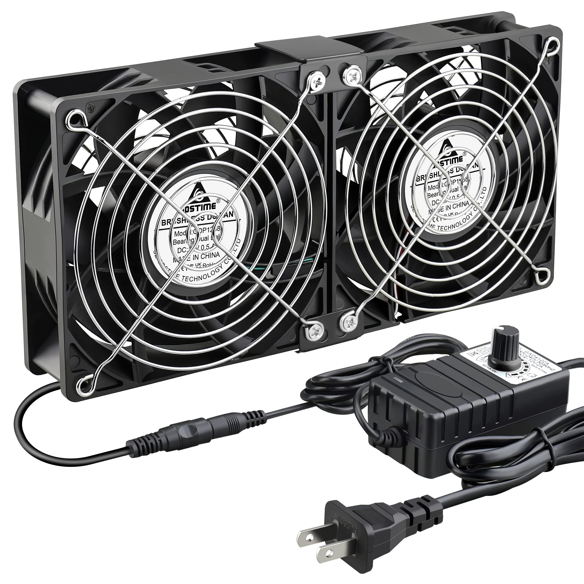 GDSTIME Big Airflow 2 * 120mm X 38mm Fans DC 12V Fan with Infinitely ...