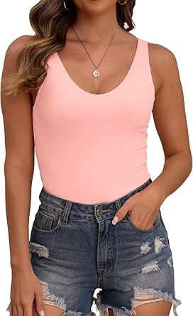 Halife Light Pink Tank Tops for Women Double Lined Seamless Compression ...