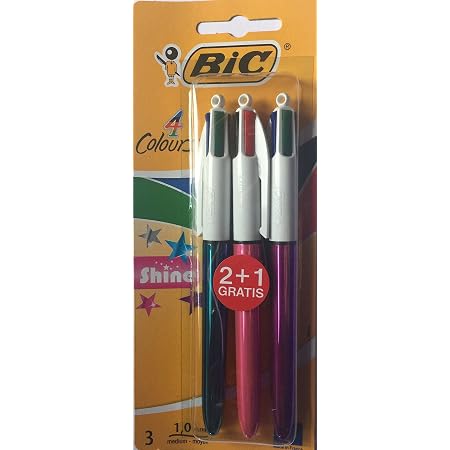 BIC 4 Colours Shine, Multi-coloured Ballpoint Pens, Medium Point (1.0mm ...
