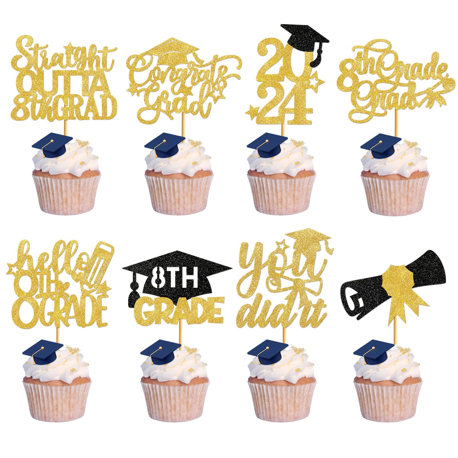 Amazon.com: 40Pcs Graduation Cupcake Toppers 2024 8th Grade Grad ...
