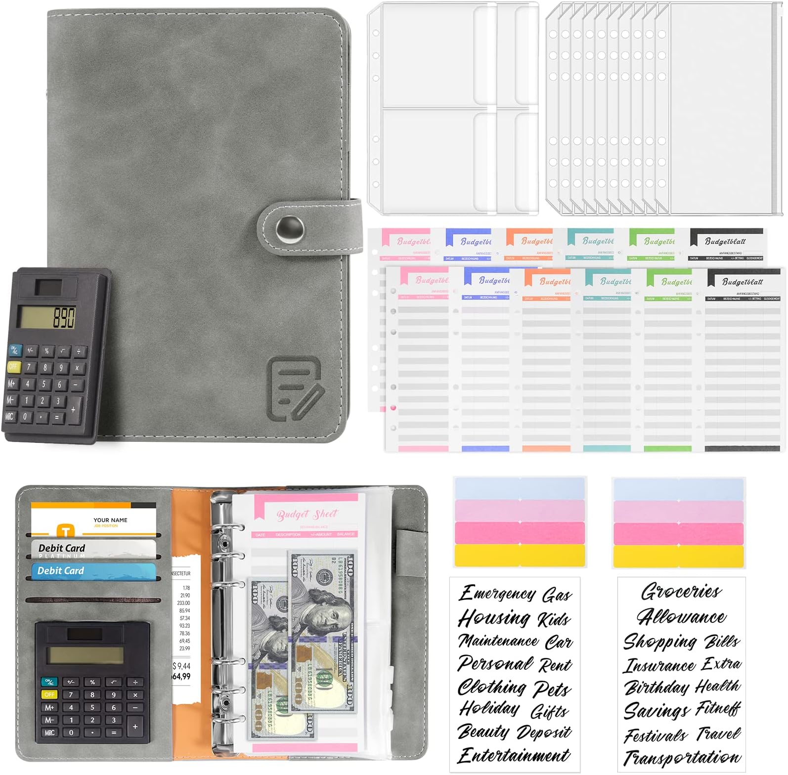 Amazon.com : Bienbee Budget Binder, A6 Binder with Zipper Envelopes ...