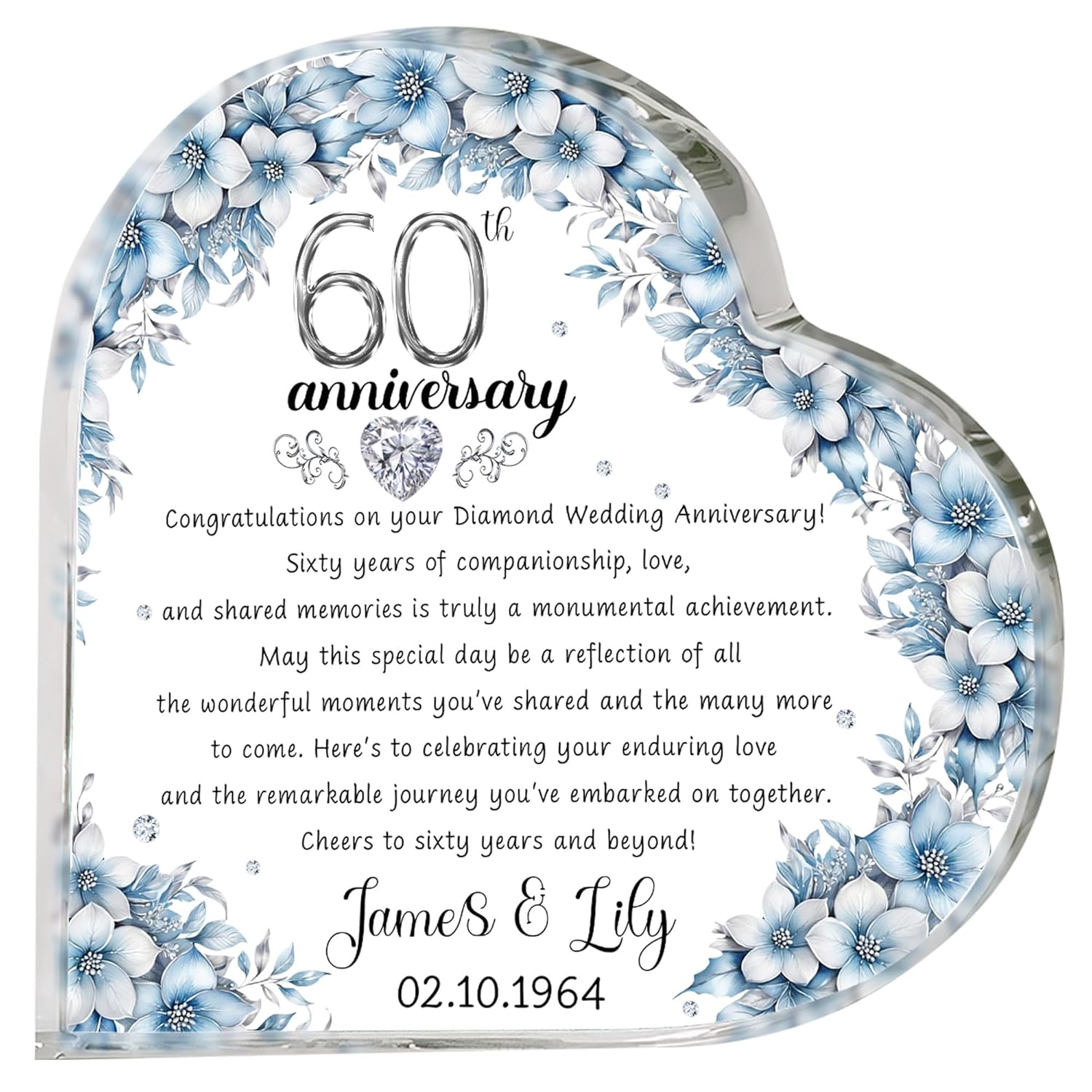 Amazon.com: Personalized 60 Wedding Anniversary Heart Acrylic Plaque ...