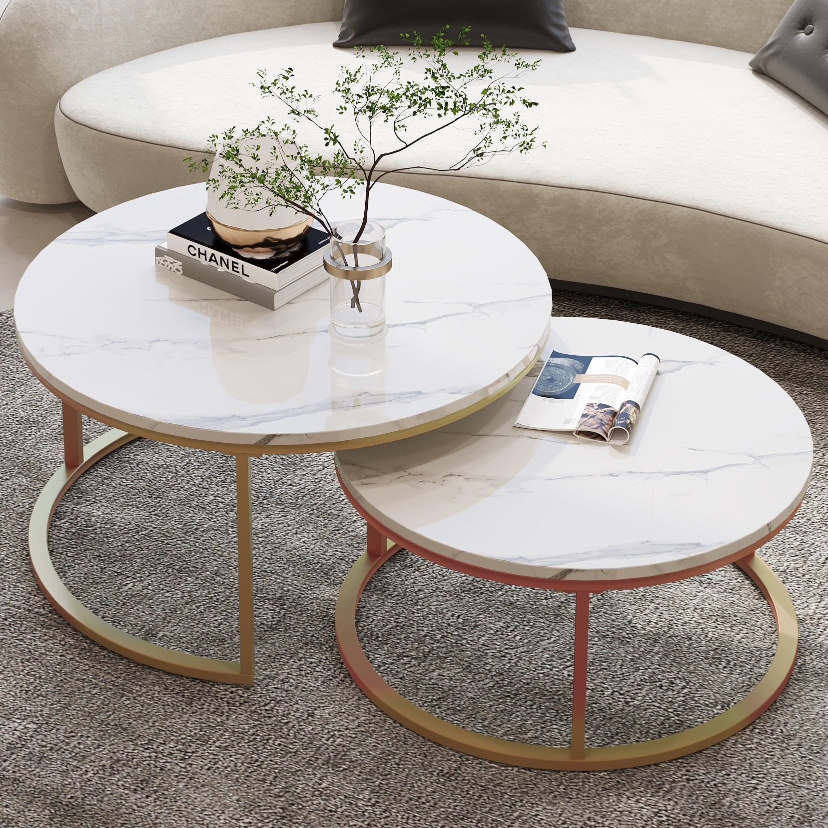 Amazon.com: Merax Nesting Coffee Table with Marble Pattern Circular ...