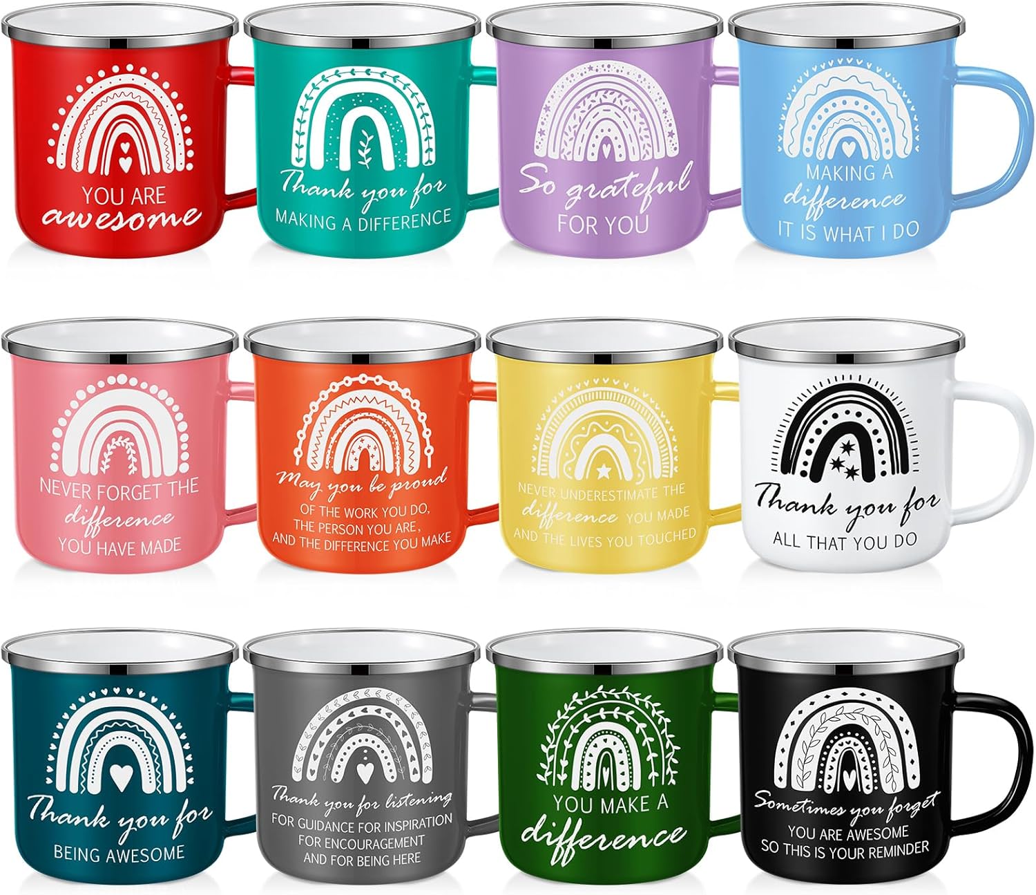 Amazon.com: Domensi 12 Pcs Thank You Gifts 12oz Enamel Mug with Handle ...