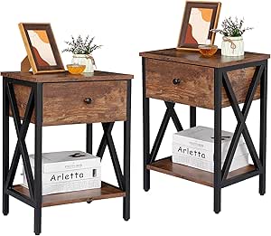 Amazon.com: ZENY End Table Set of 2, Side Table with Drawer, X-Design ...