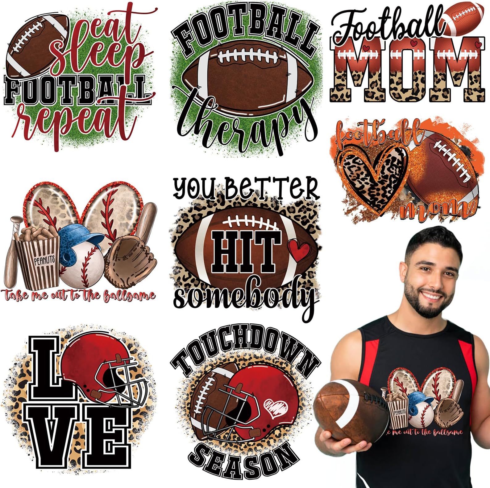Amazon.com: Football Iron on Transfer Stickers T Shirt, 8Pcs, Decals ...
