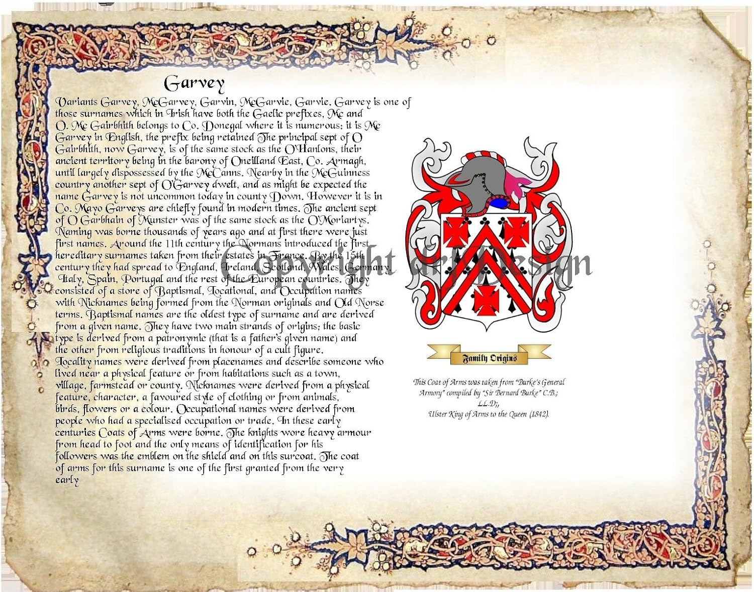Amazon.com: Garvey Coat of Arms/ Family Crest on Fine Paper and Family ...