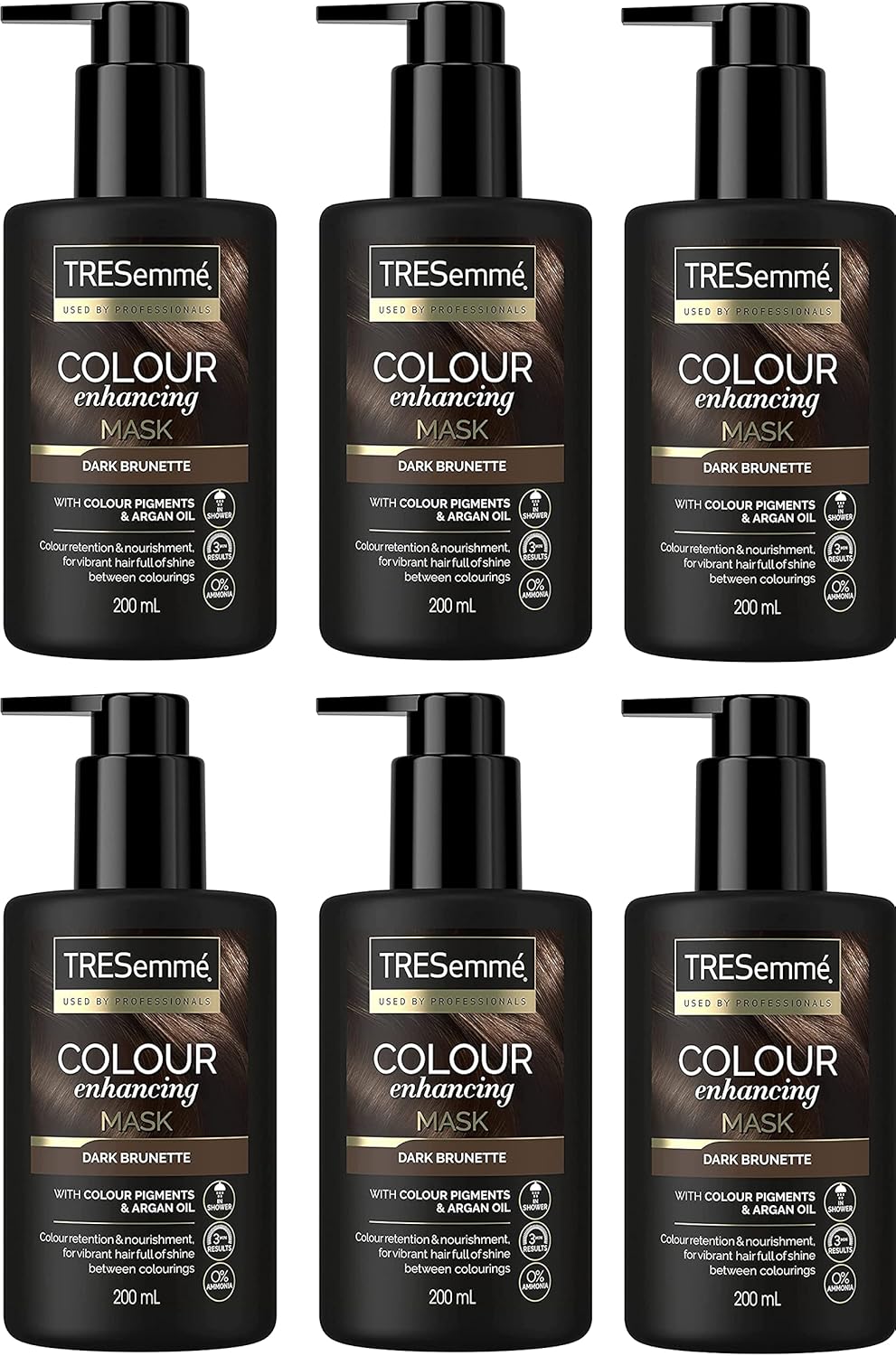 Pack of 6 200ml Tresemmé Dark Brunette Colour Enhancing Hair Mask with ...