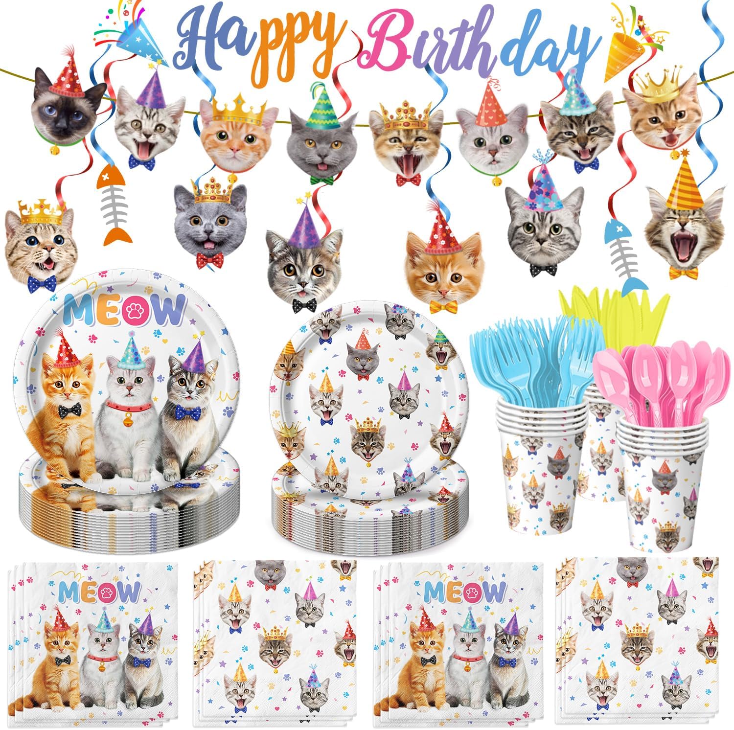 Amazon.com: 170PCS Cat Birthday Decorations Cat Birthday Party Supplies ...