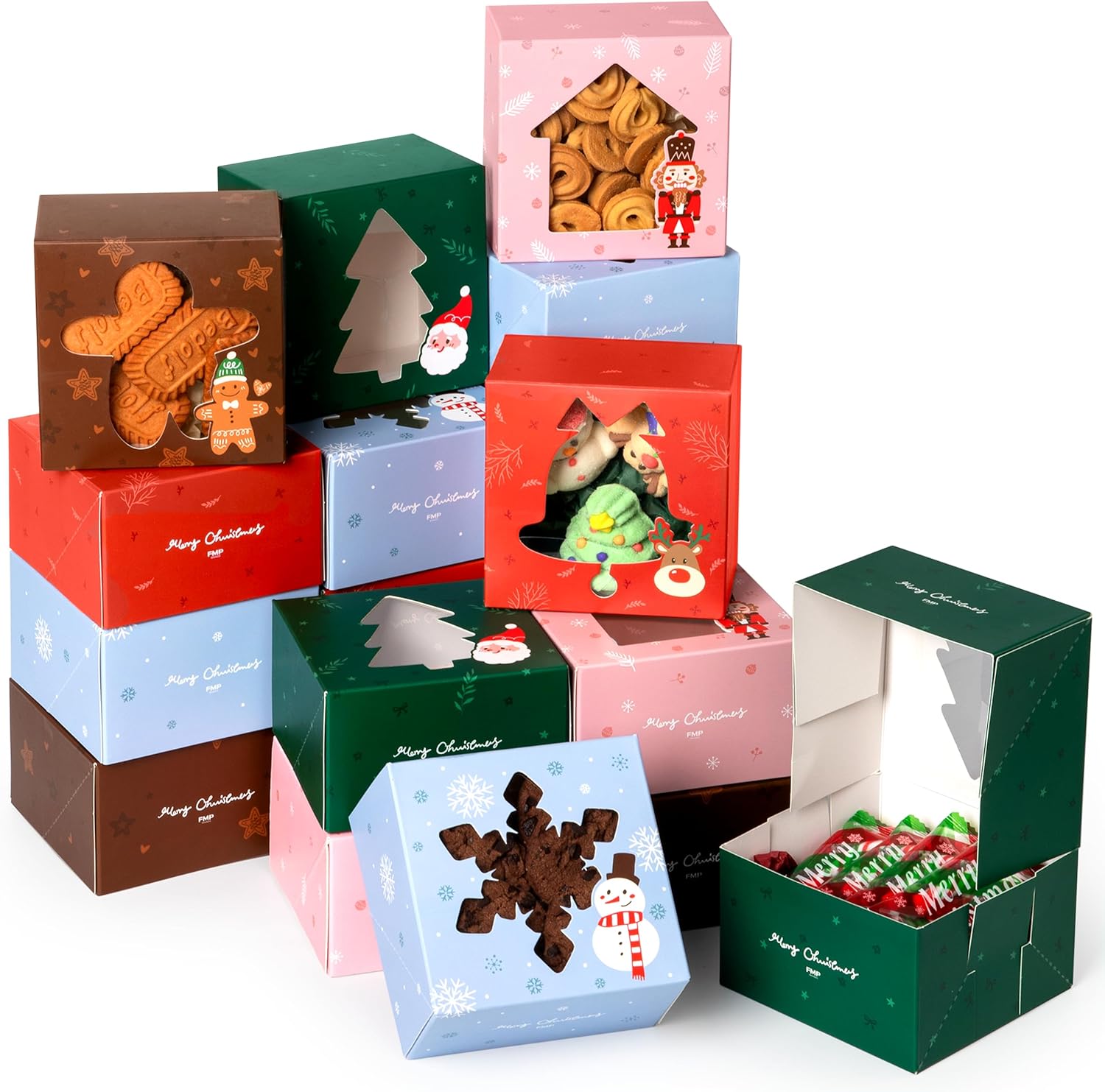 [25 Pack] 4x4x2.5" Christmas Cookie Boxes for Gift Giving Small ...