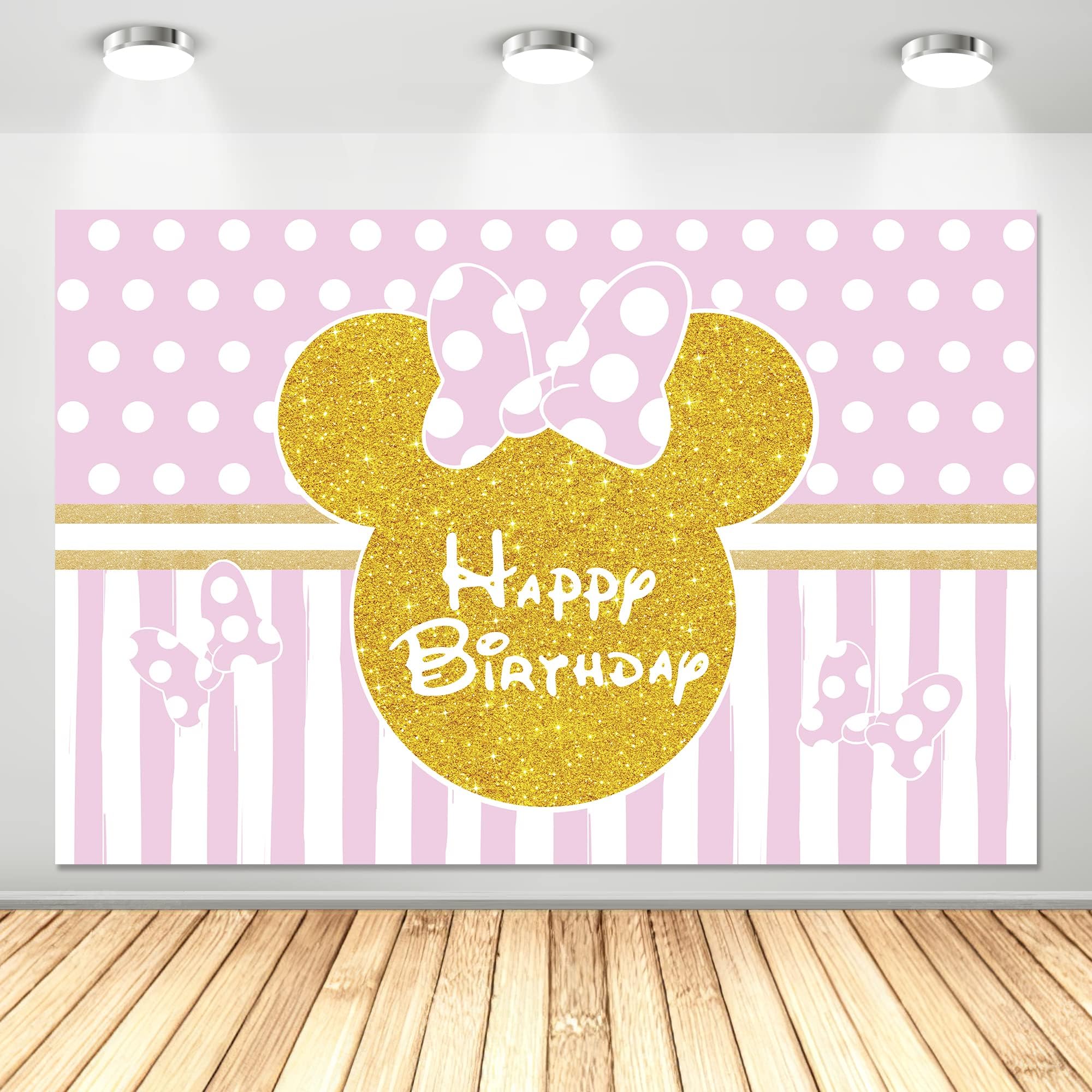 Amazon.com : HIPVVILD Minnie Birthday Party Backdrop Supplies - Minnie ...