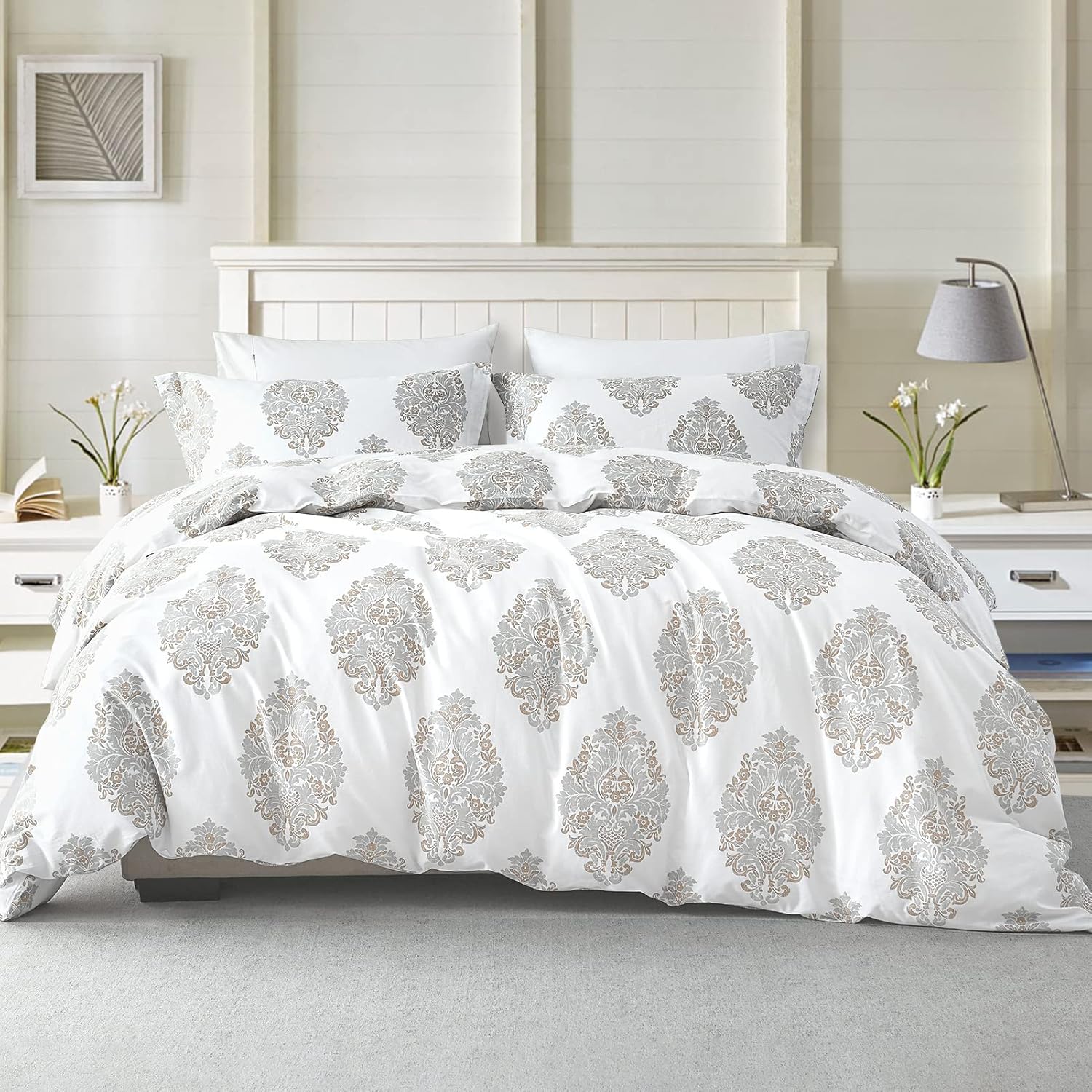 Amazon.com: CozyDH Duvet Cover Set Queen Size - 100% Cotton 400TC ...