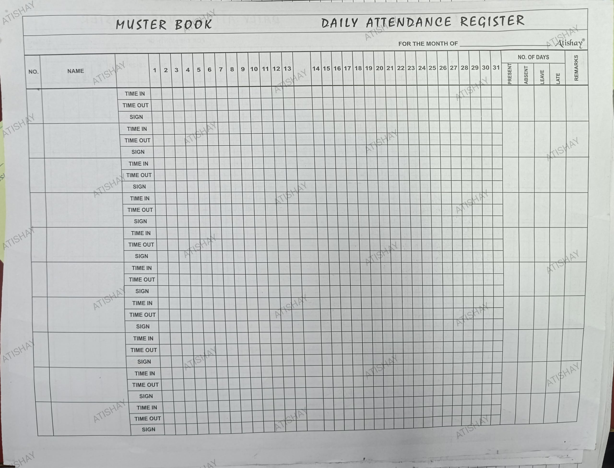 ATISHAY Daily Attendance Register with Signature, Size - 34 x 22 cm ...