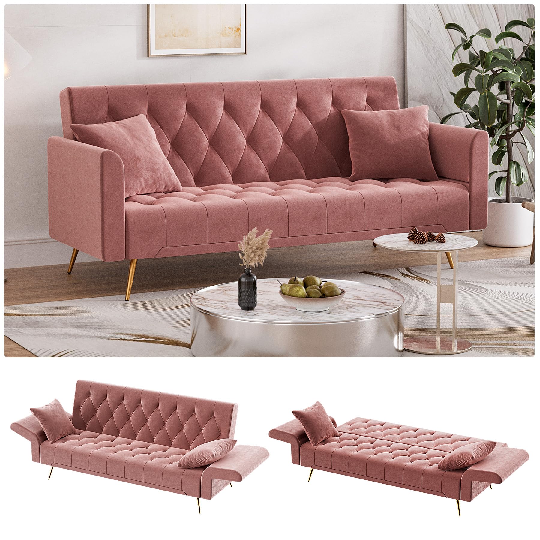Amazon.com: OUYESSIR 71" Velvet Futon Sofa Bed, Small Couch, Loveseat ...