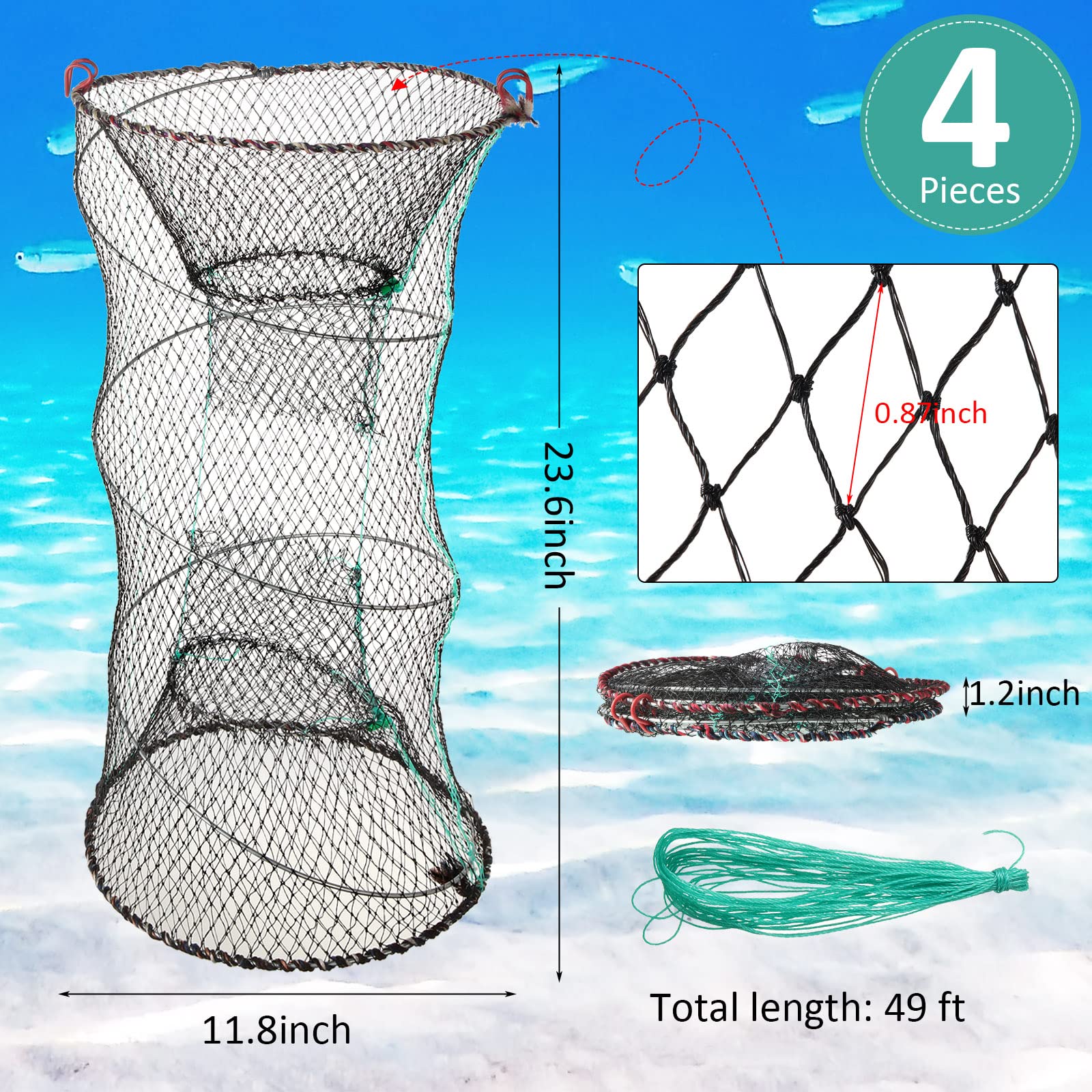 4 Pack Fishing Bait Trap Crab Trap Minnow Trap Crawfish Trap Lobster ...