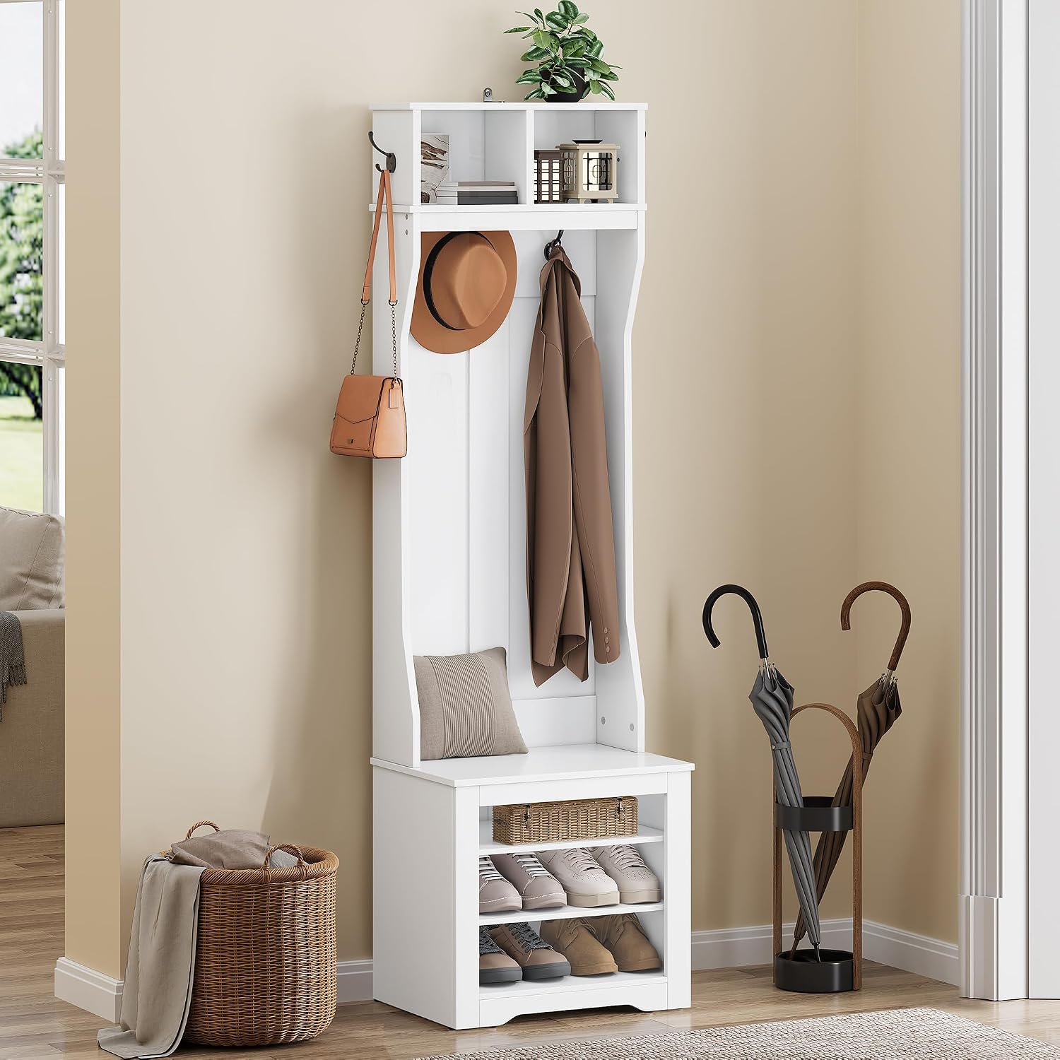 YITAHOME Coat Stand, Coat Rack with Shoe Bench, 35 x 50 x 180.5 cm ...