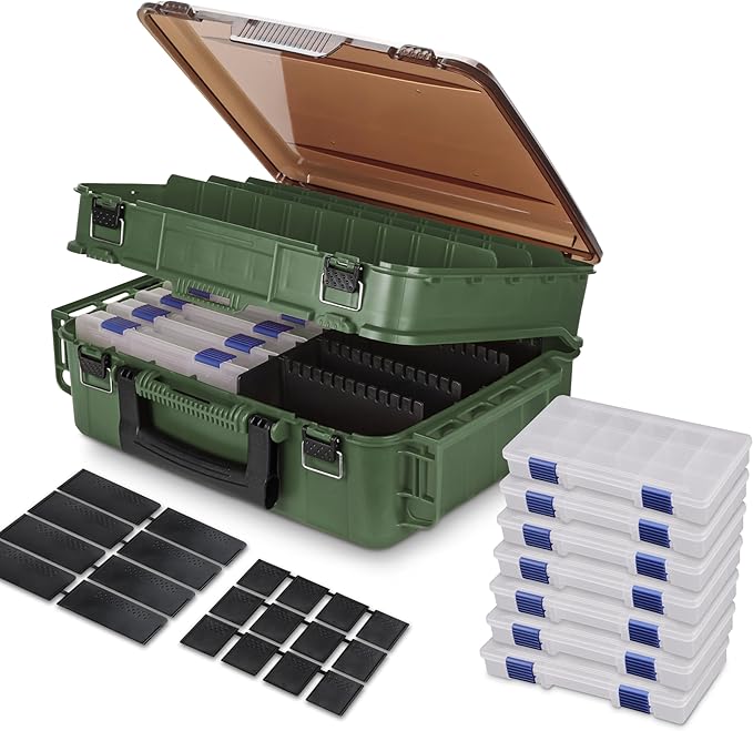 Amazon.com : RUNCL Double Layer Fishing Tackle Box with 7 Clear 3500 ...