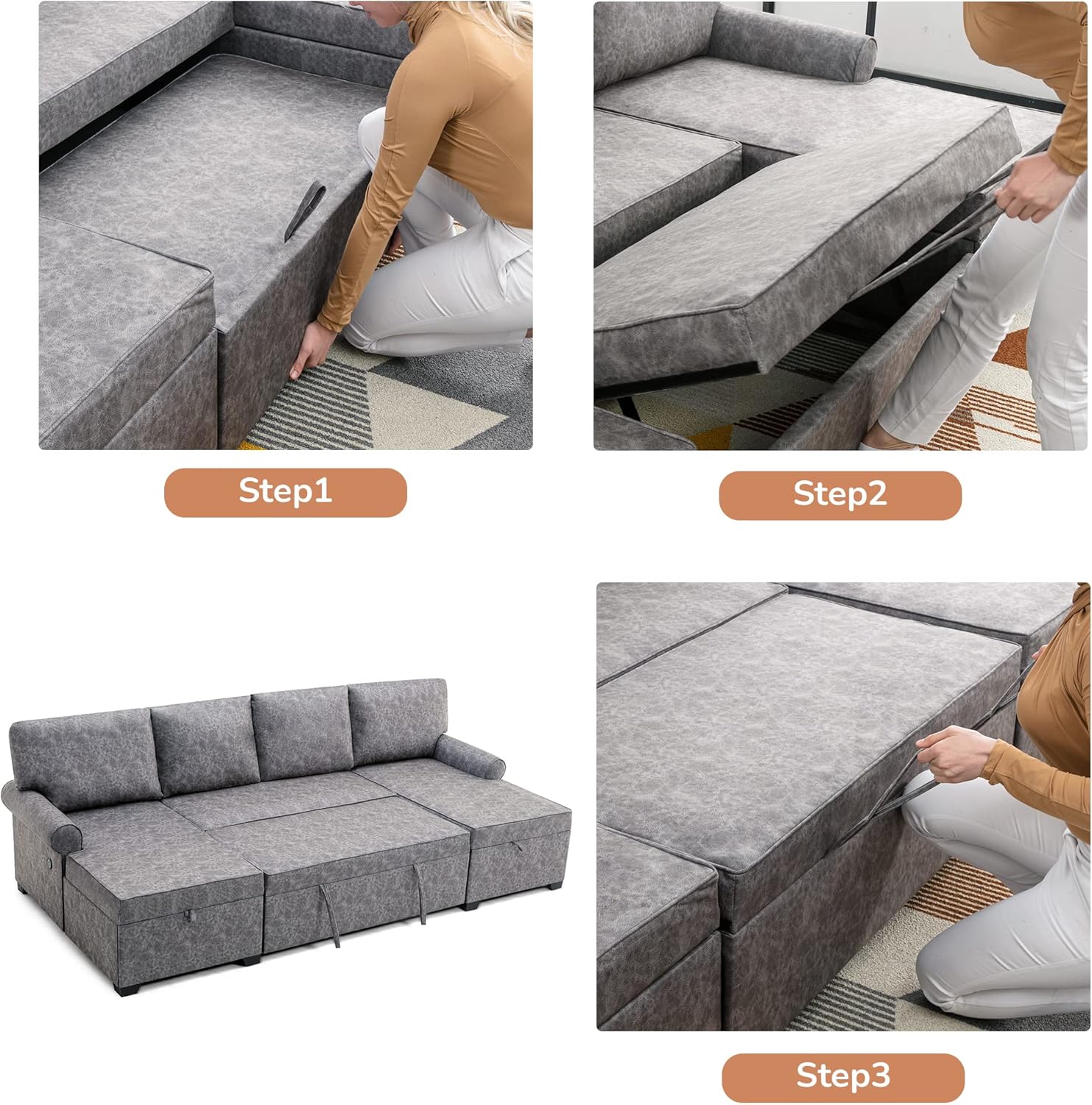 MOEO Sofá seccional en forma de U con 2 tumbonas, sofá grande ...