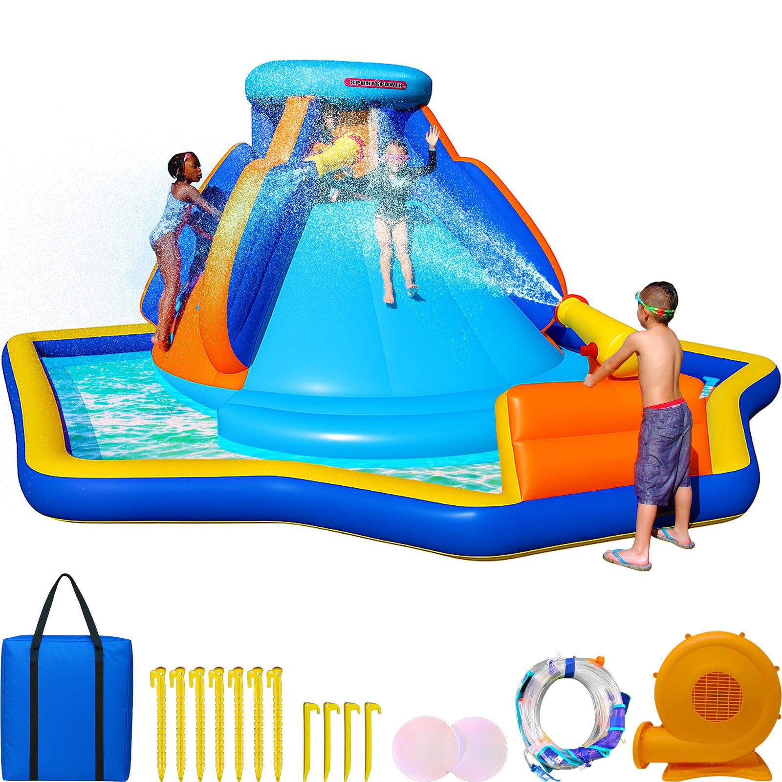Snapklik.com : Sportspower Battle Ridge Inflatable Water Slide Bounce House