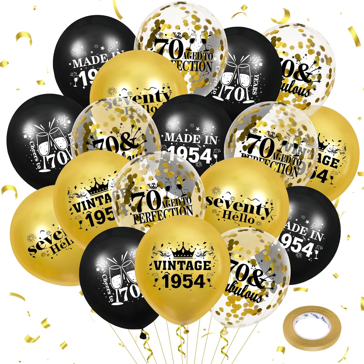 Amazon.com: Vintage 70th Birthday Balloons 18Pcs Black Gold 1954 ...