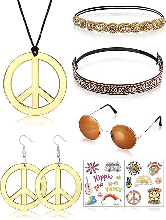 Amazon.com: HAIAISO Hippie Costume Set Includes Sunglasses, Peace Sign ...