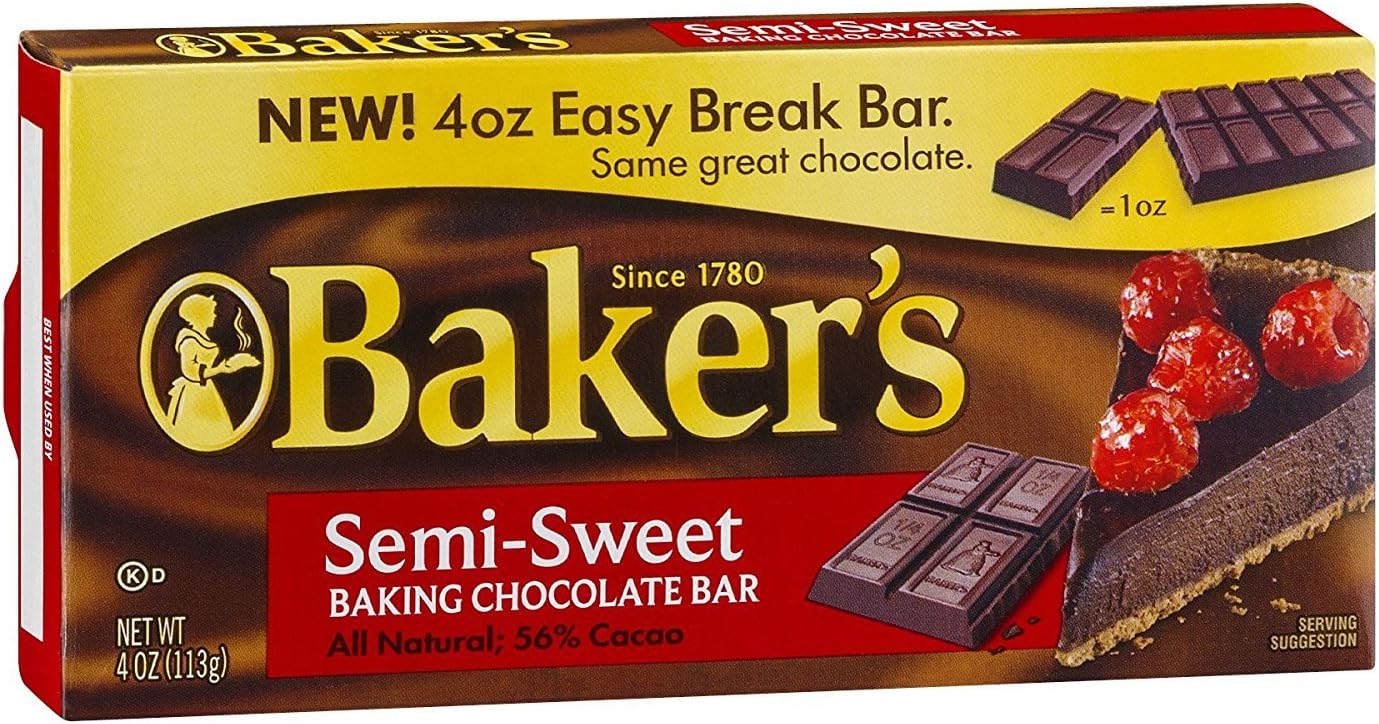 Amazon.com : Bakers Semi Sweet Baking Chocolate Bar, 4 Ounce - 12 per ...