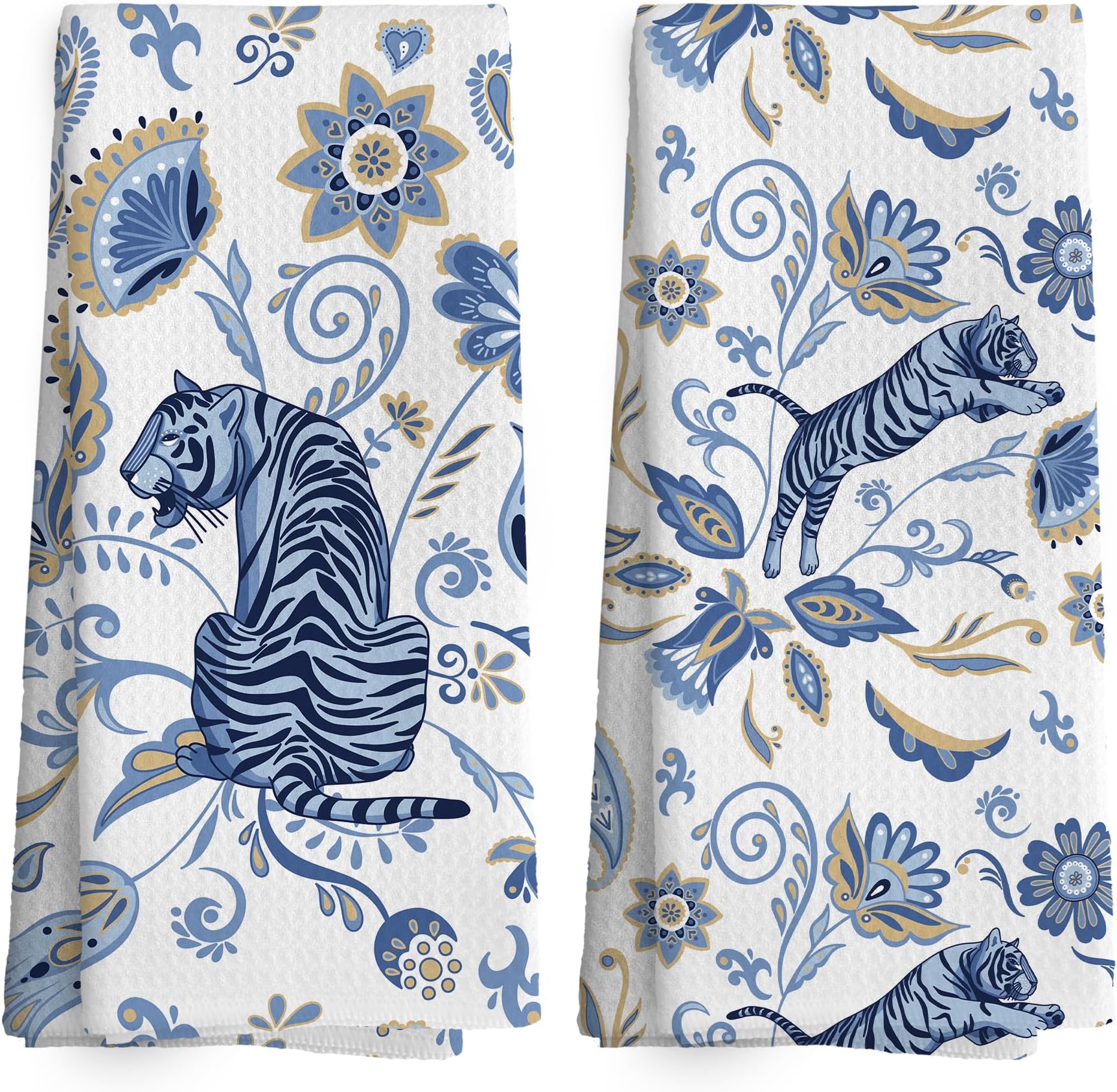 Amazon.com: FIicy Blue and White Porcelain Leopard Kitchen Towels ...