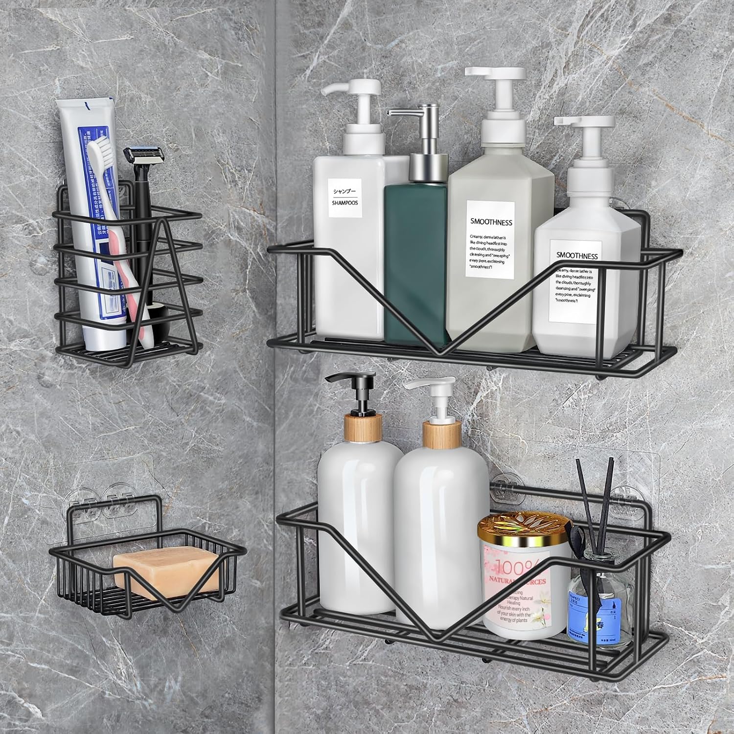 Amazon.com: Sekonow Shower Caddy 4 Pack, Heavy Duty Adhesive Shower ...