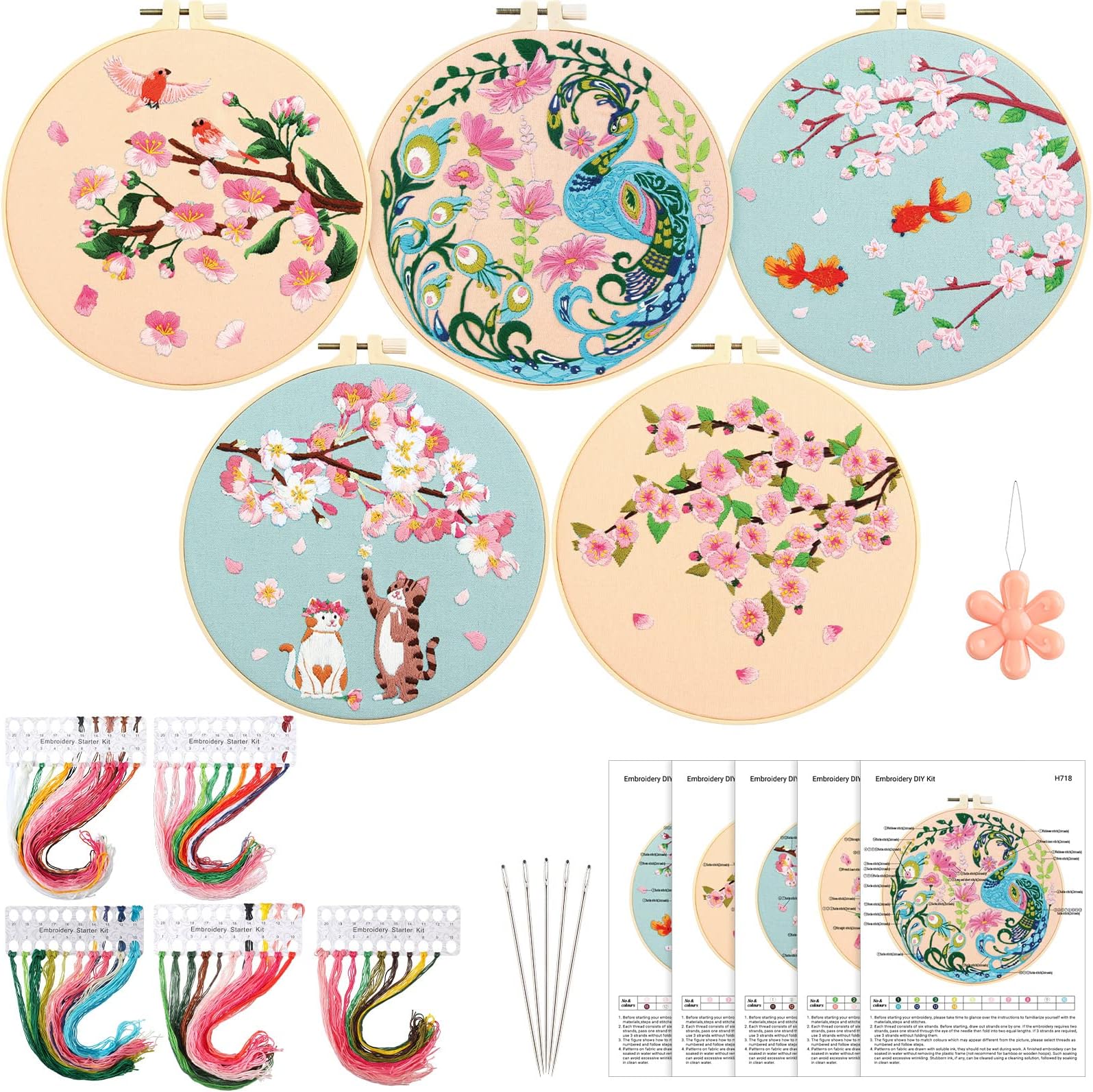 Amazon.com: KISSBUTY Embroidery Starter Kit with Pattern, Bamboo Hoop ...