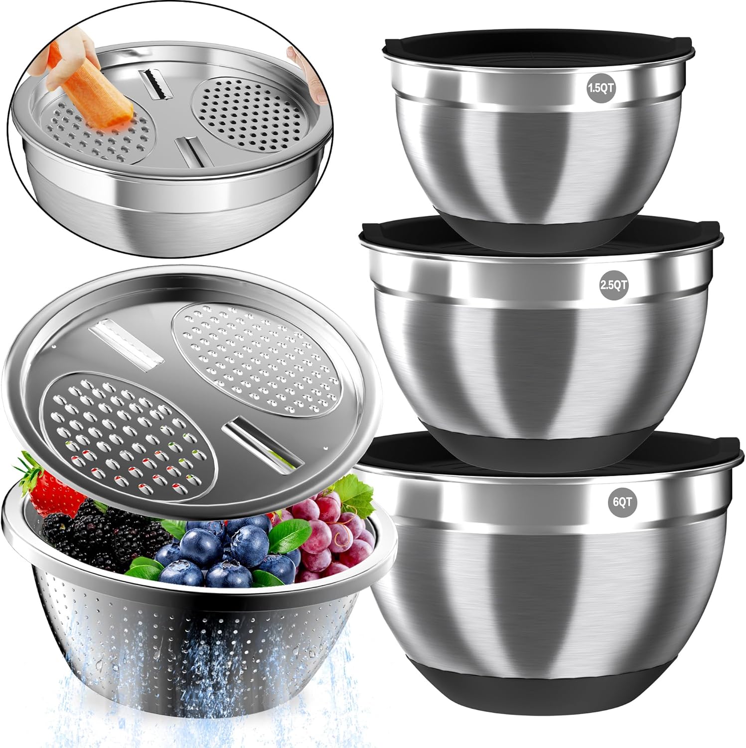 Amazon.com: Mixing Bowls with Airtight Lids, Stainless Steel Mixing ...