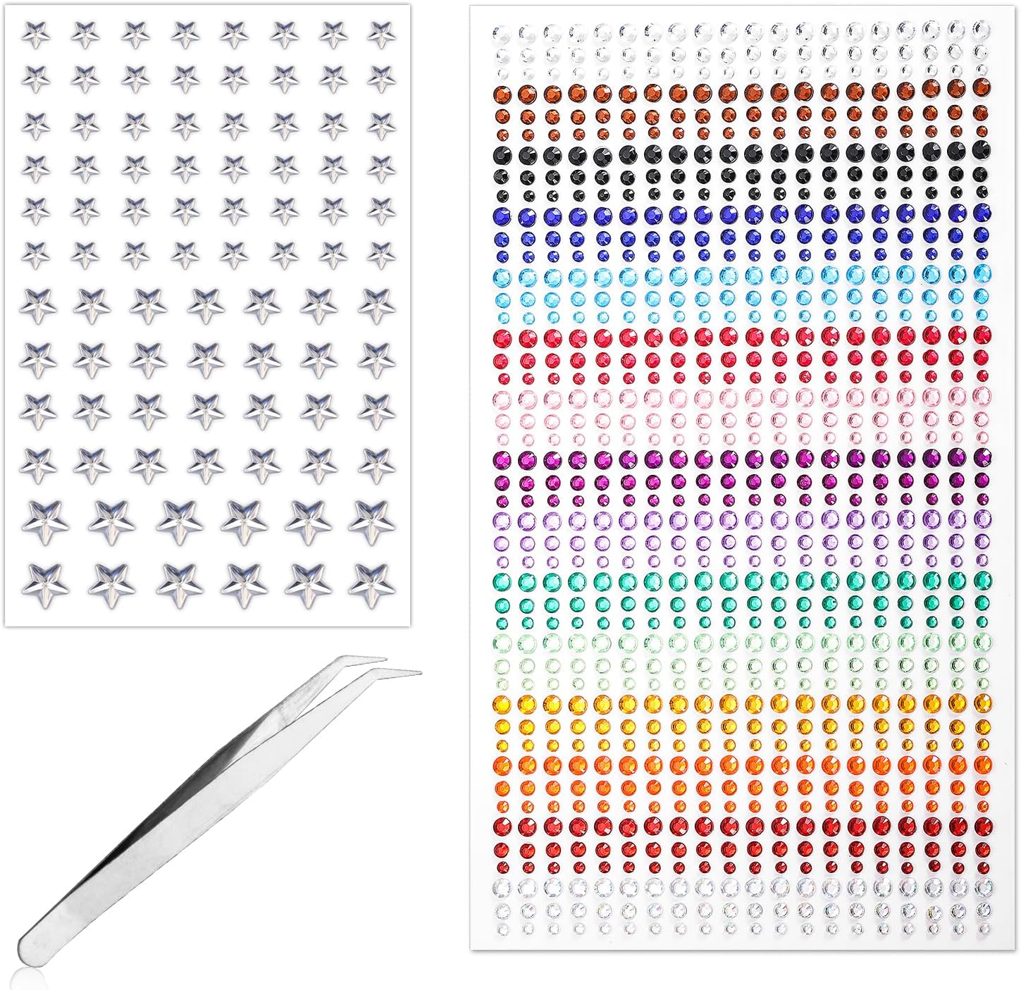 Amazon.com: 989pcs Self-Adhesive Face Jewels, 3/4/5mm Round Rainbow ...