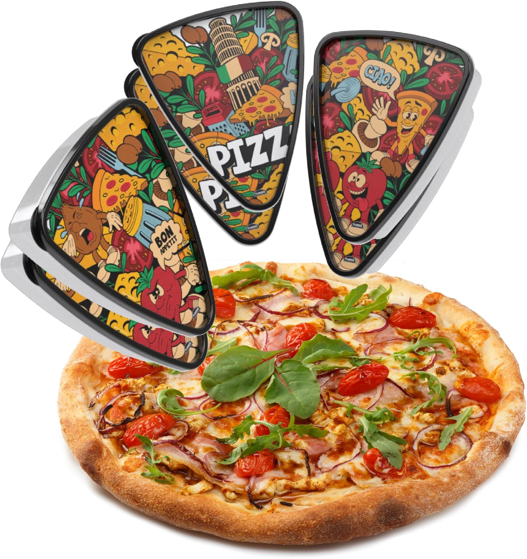 Amazon.com: Pizza Slice Container Storage with Lids. Tray, Holder and ...