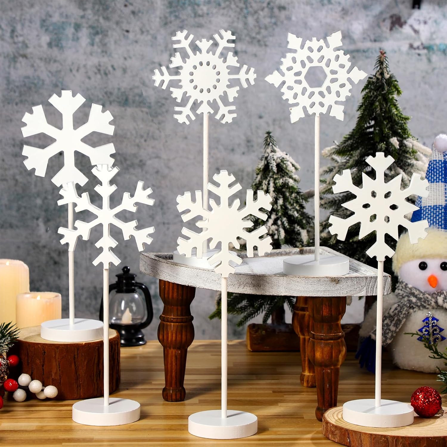 Amazon.com: Geetery 6 Pcs Wooden Snowflake Table Decor Christmas Winter ...