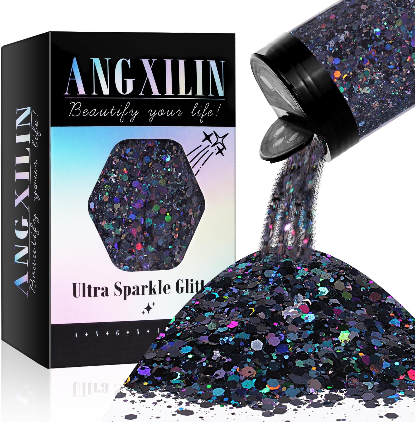 Amazon.com: TORC 4 OZ Black Holographic Glitter 4 Ounce Mix Chunky ...