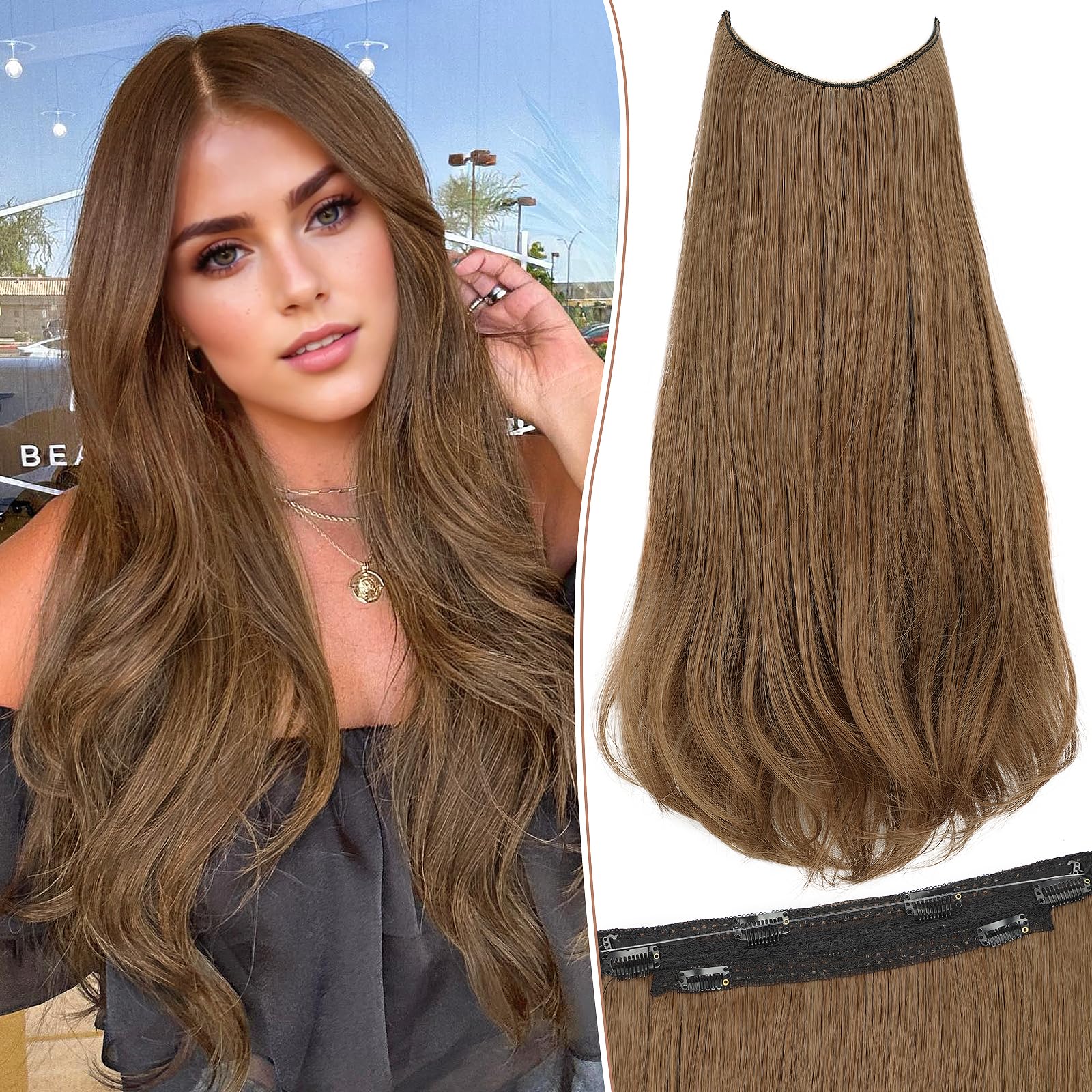 Amazon.com : KooKaStyle Invisible Wire Hair Extensions Long Straight ...