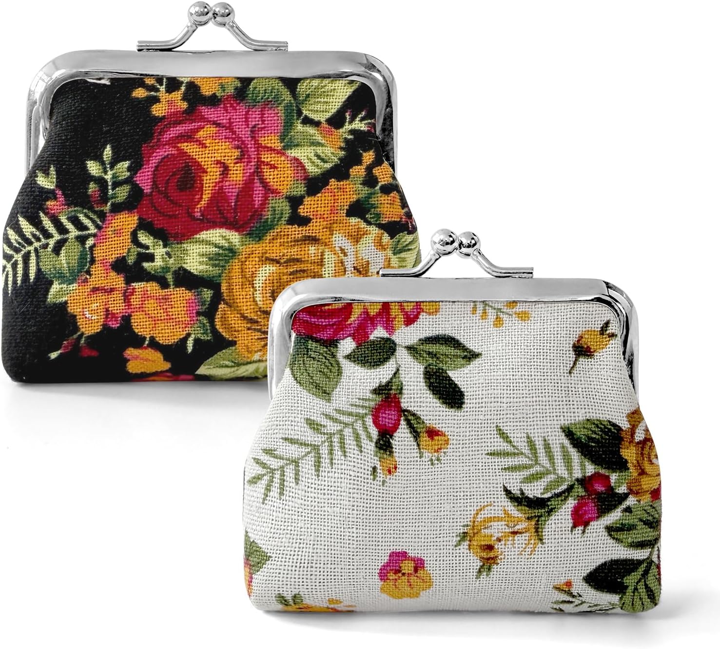 Kiss-lock Coin Purse for Girls Women Floral Vintage Mini Change Purses ...