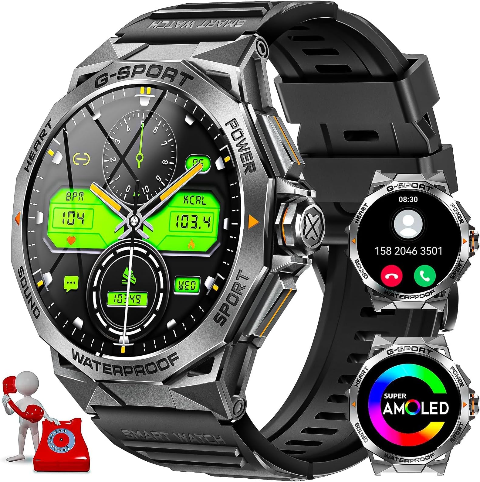 Amazon.com: JELLOO Military Smart Watch for Men(Call Receive/Dial) 1.43 ...