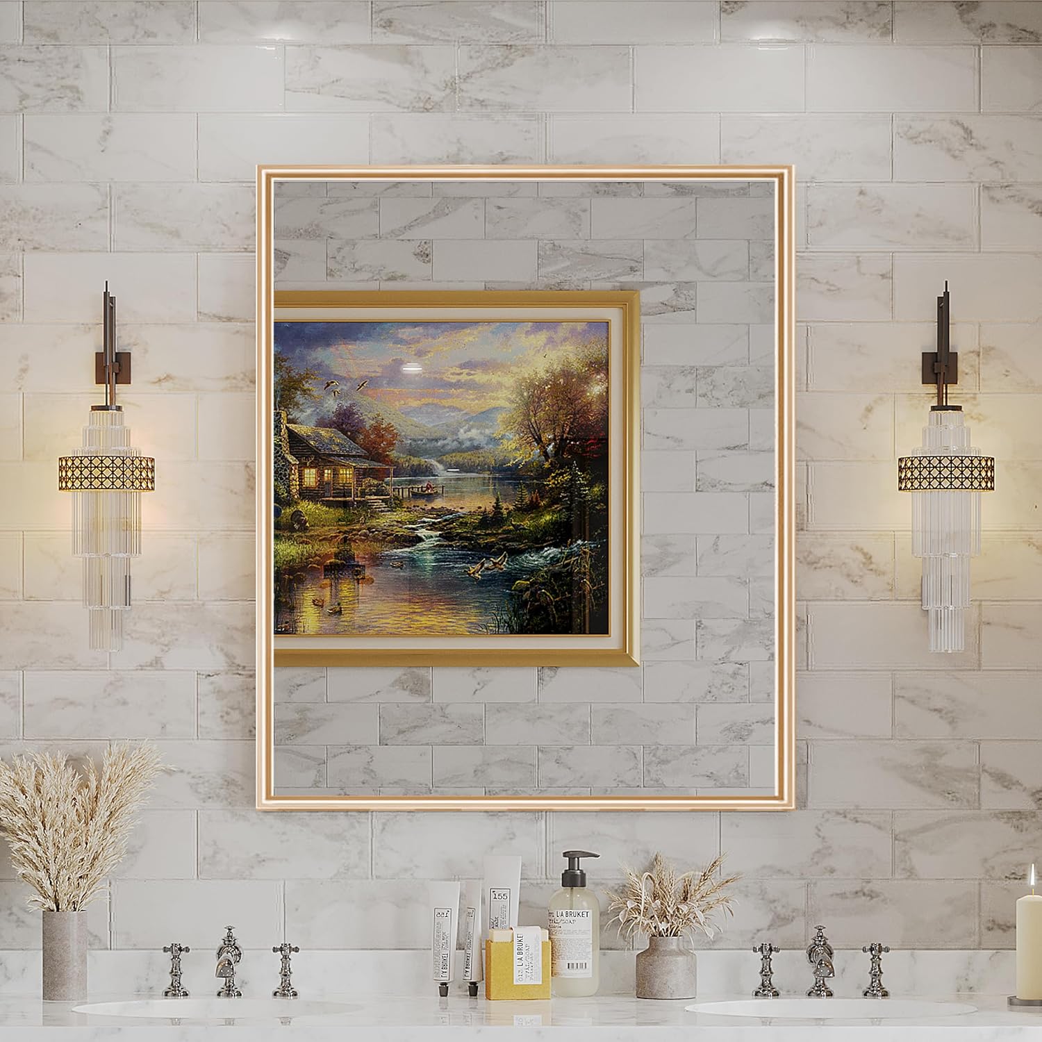 Amazon.com: Wanzvisk Gold Framed Mirrors for Bathroom,24 x 36 Inch ...