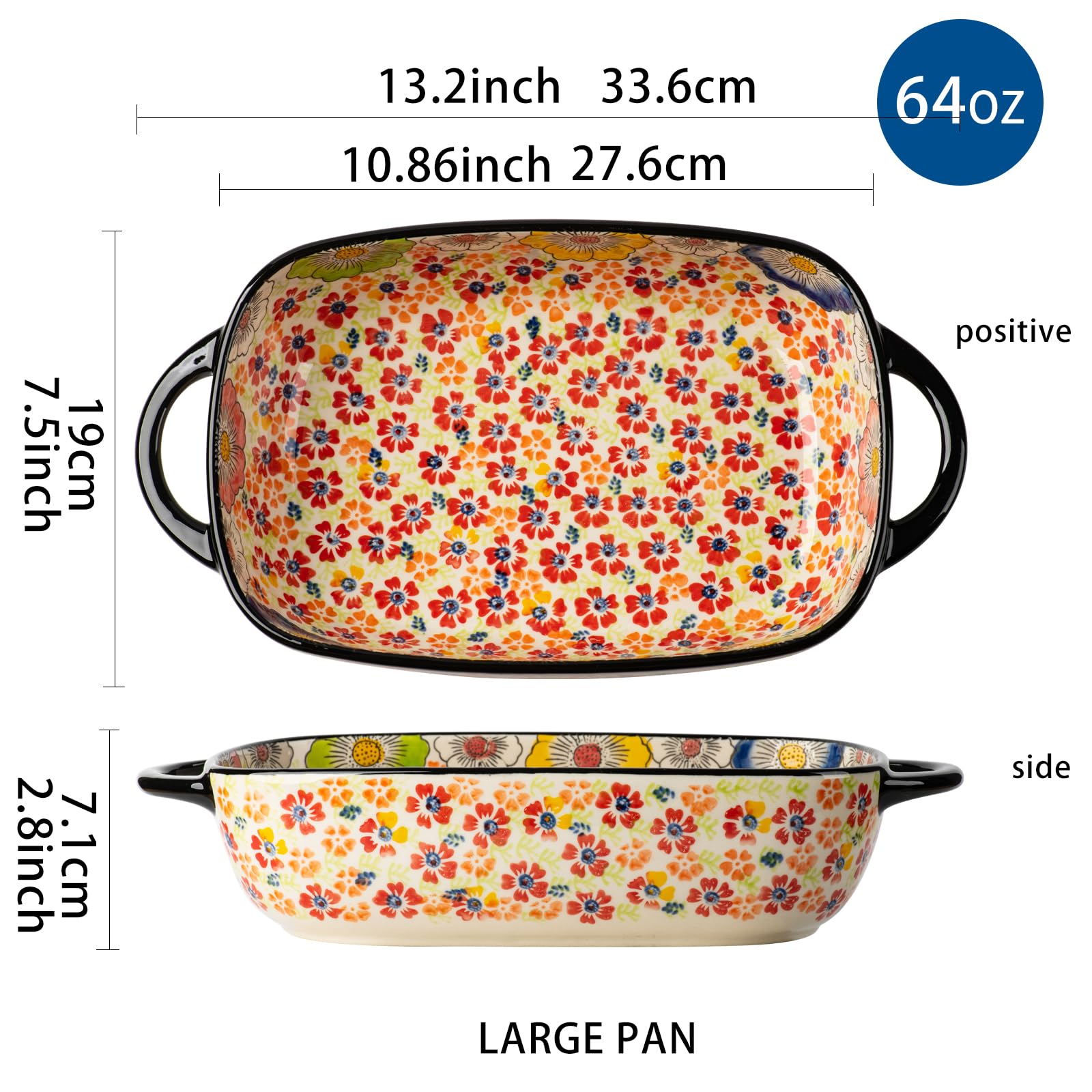 ONECCI Retro pastoral style Ceramic Baking Dish Rectangular Bakeware ...