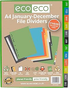 eco-eco A4 50% Recycled January - December File Dividers, eco081 : Buy ...