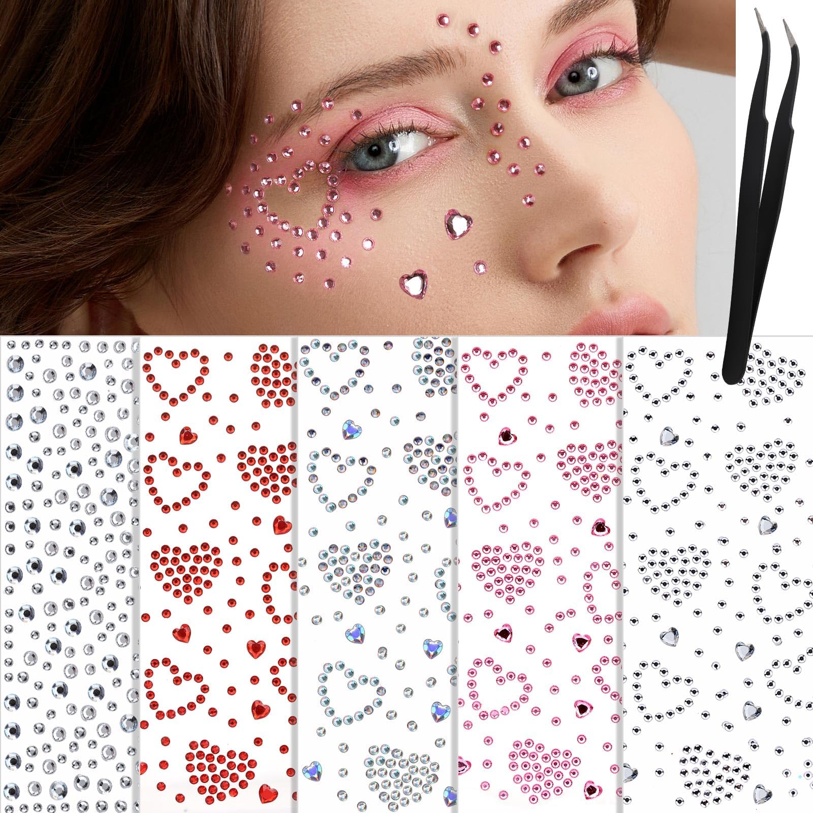 Amazon.com : YGDZ Face Gems 5 Sheets Hair Gems, Self Adhesive Face ...