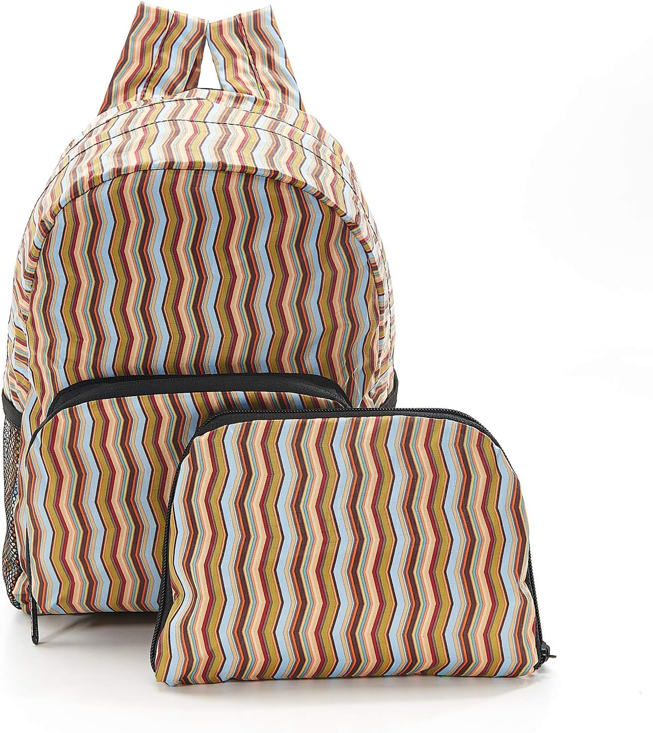 Eco-Chic Mini Foldable Backpack (Neutral Zig Zag, Small) : Amazon.co.uk ...