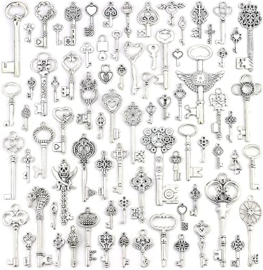 Amazon.com: JIALEEY Silver Skeleton Keys Charms, 80PCS Wholesale Bulk ...