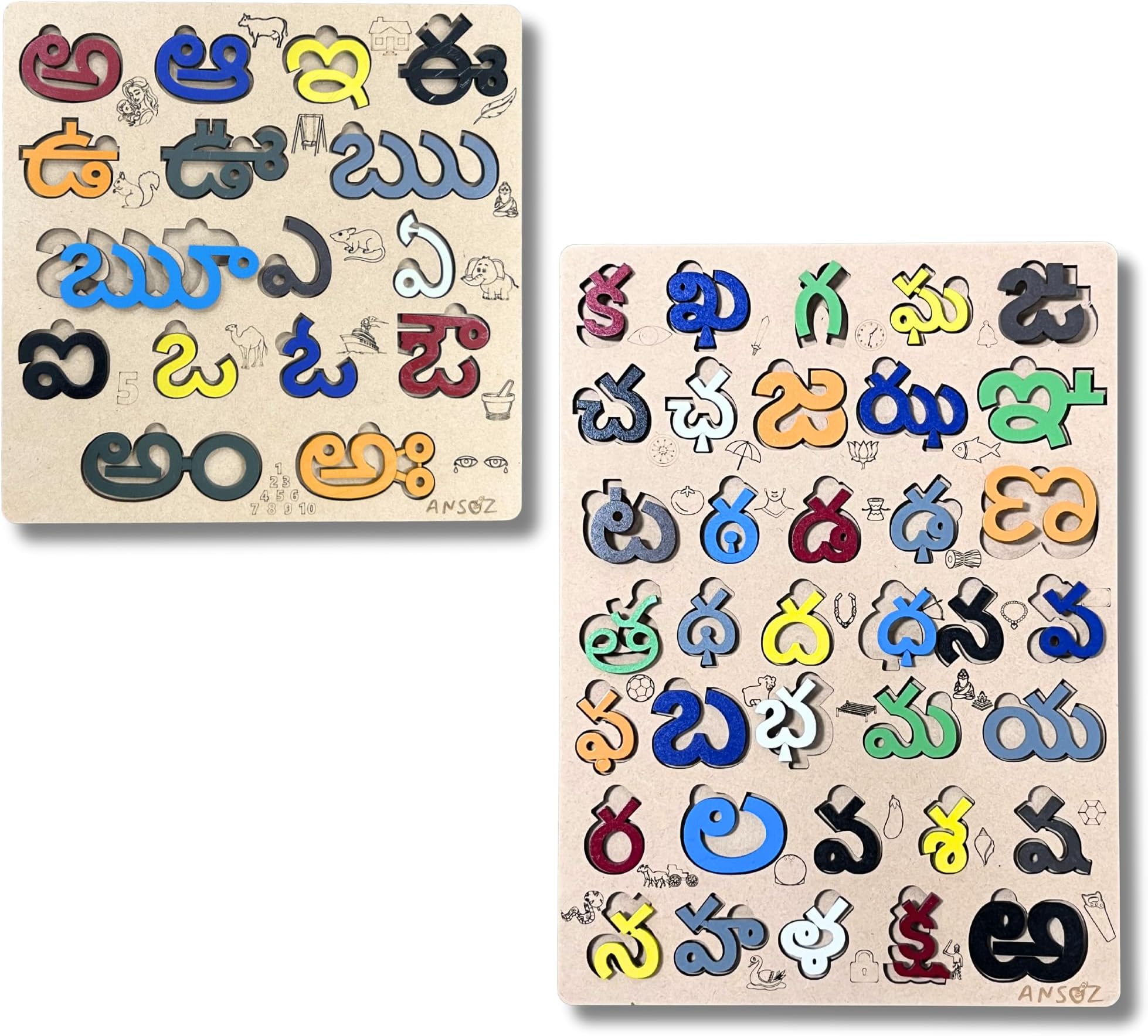 Ansoz Wooden Telugu Alphabet Puzzle for Kids – Interactive Educational ...